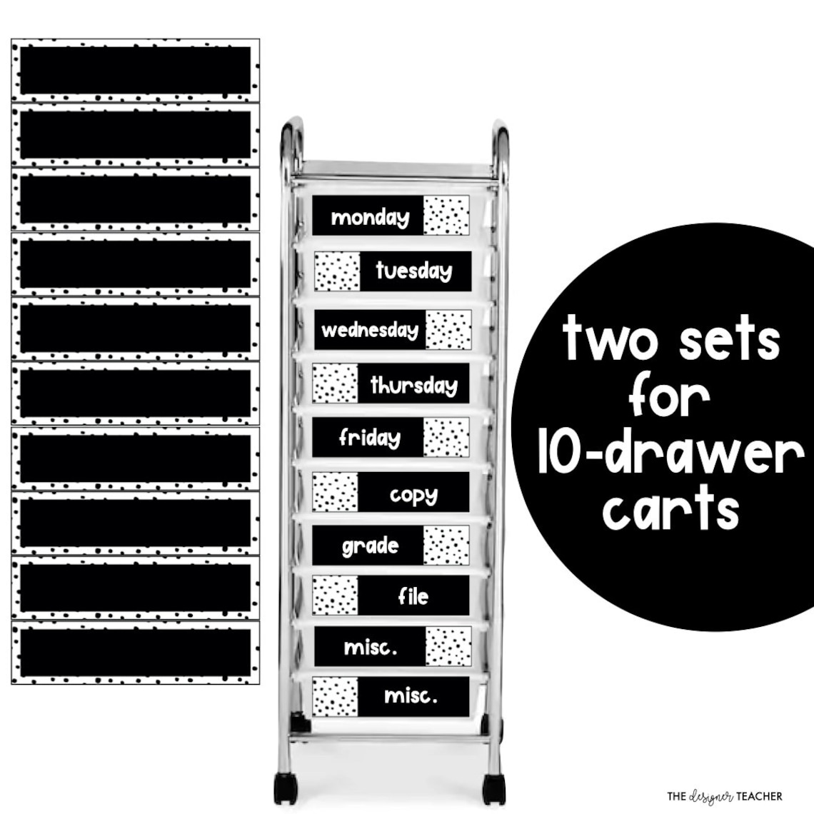 Editable Classroom Rolling Cart Labels With Black & White Boho ...