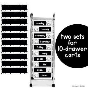 Editable Classroom Rolling Cart Labels Organizers Black & White Neutral ...