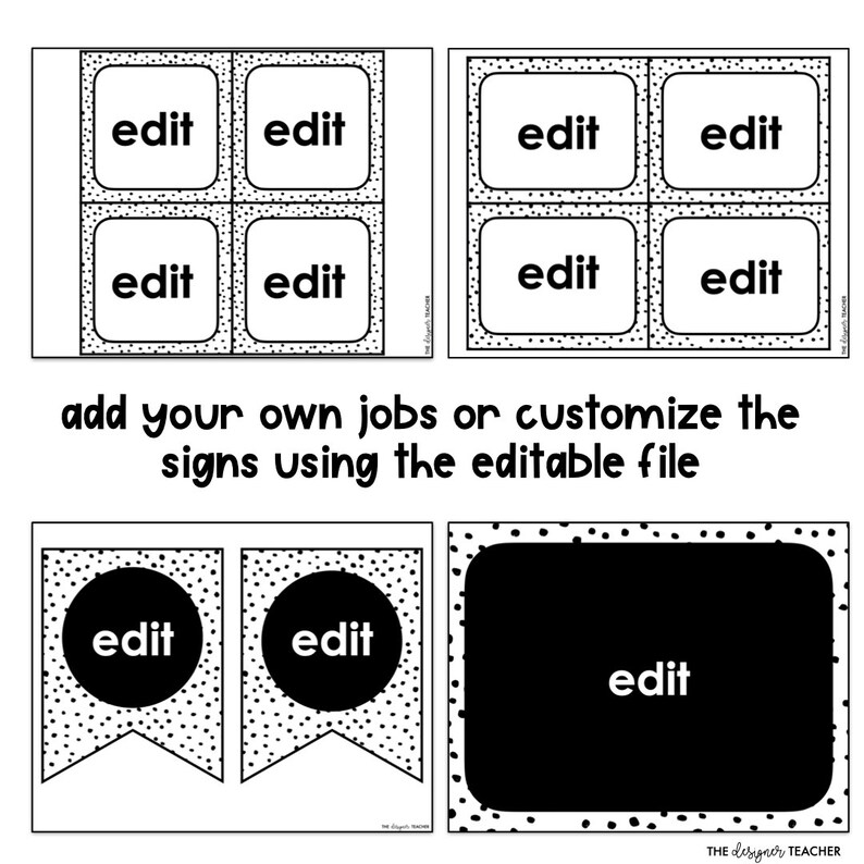Editable Classroom Student Jobs Display Chart Bulletin Board With Black ...