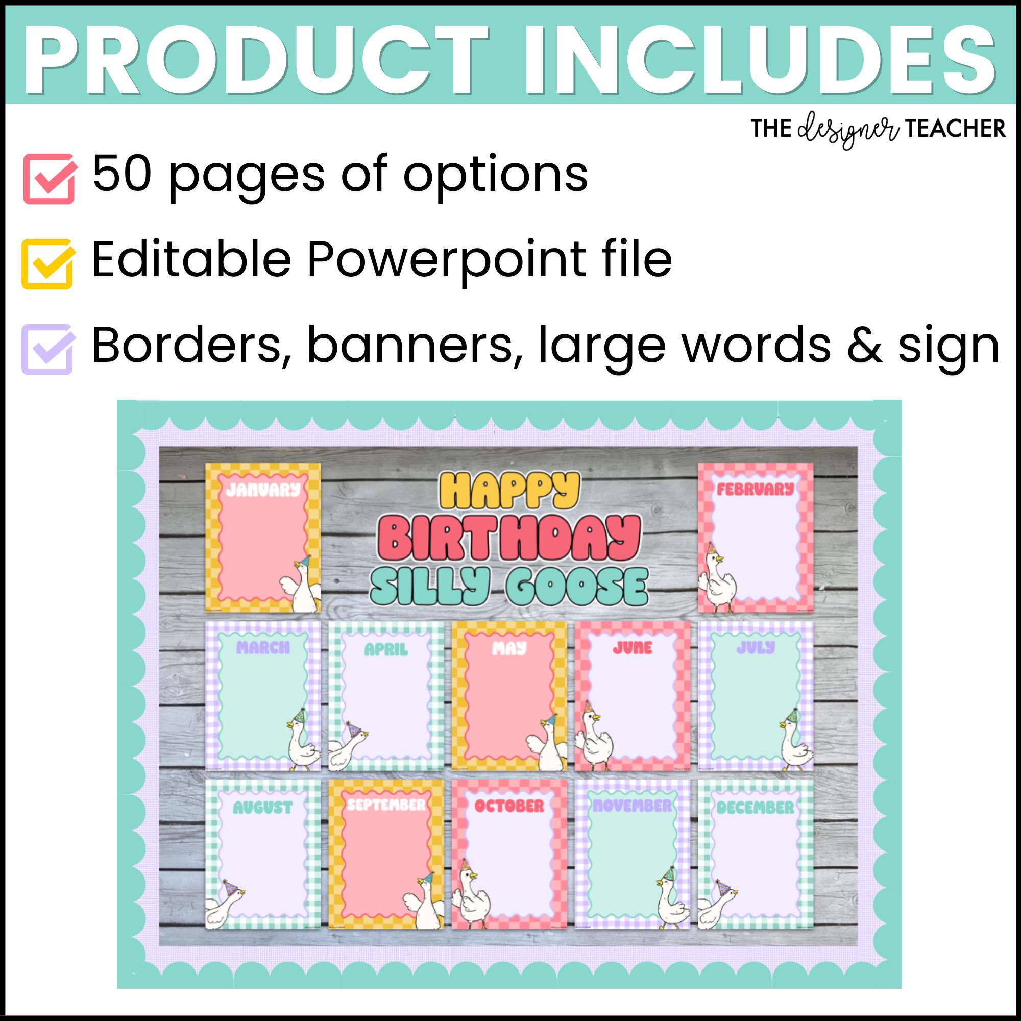 Editable Classroom Birthday Chart and Bulletin Board Display | Silly ...