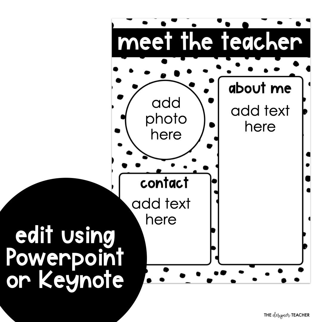 Editable Back to School Meet the Teacher Template Black & White ...