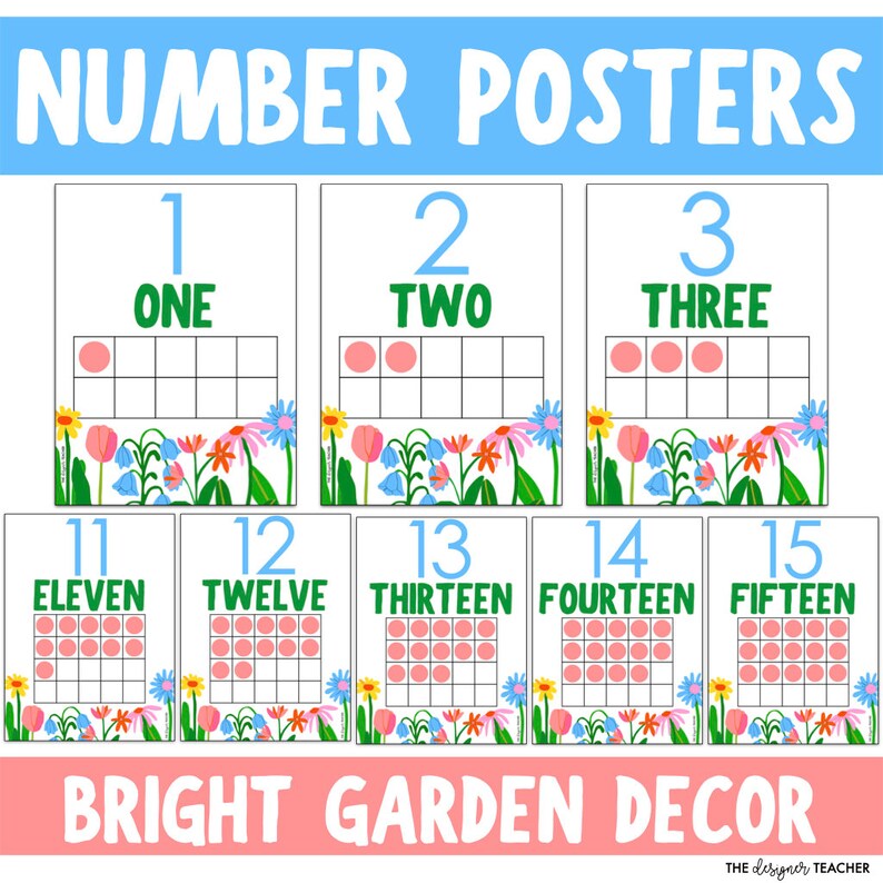 Number Posters 1-20 With Ten Frames Bright Garden Theme Floral ...