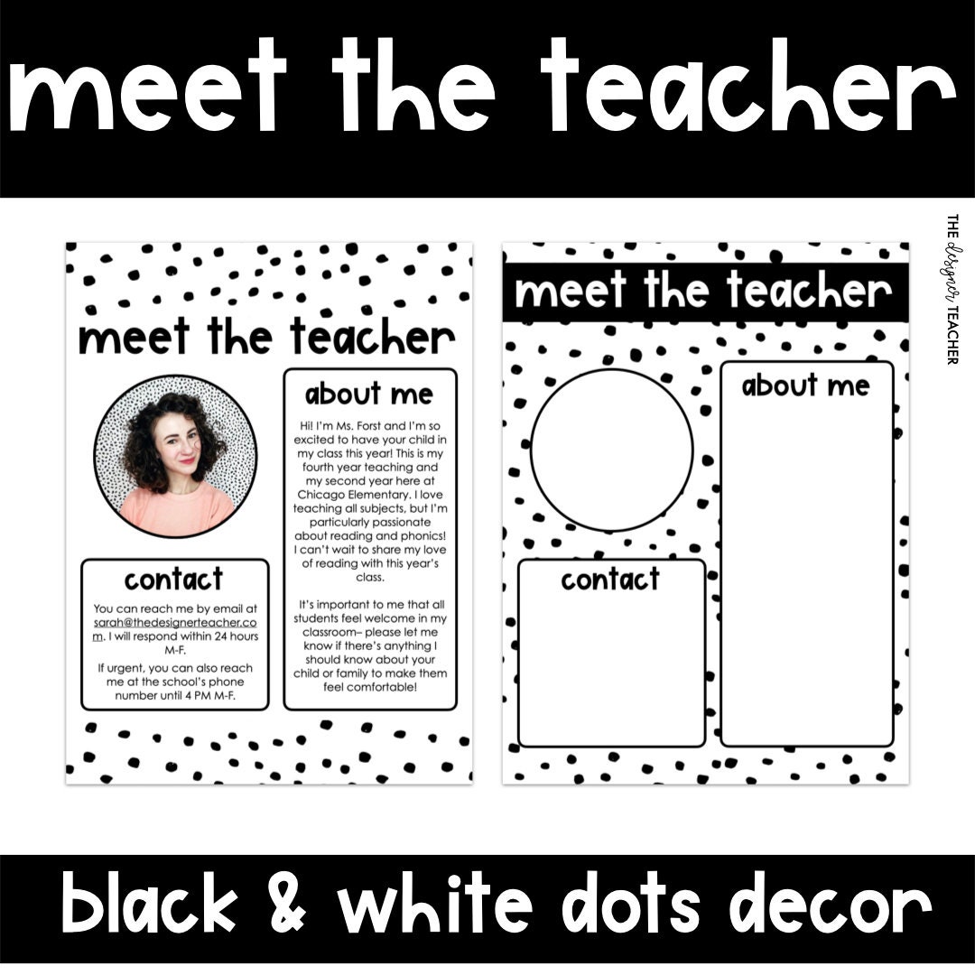 Editable Back to School Meet the Teacher Template Black & White ...
