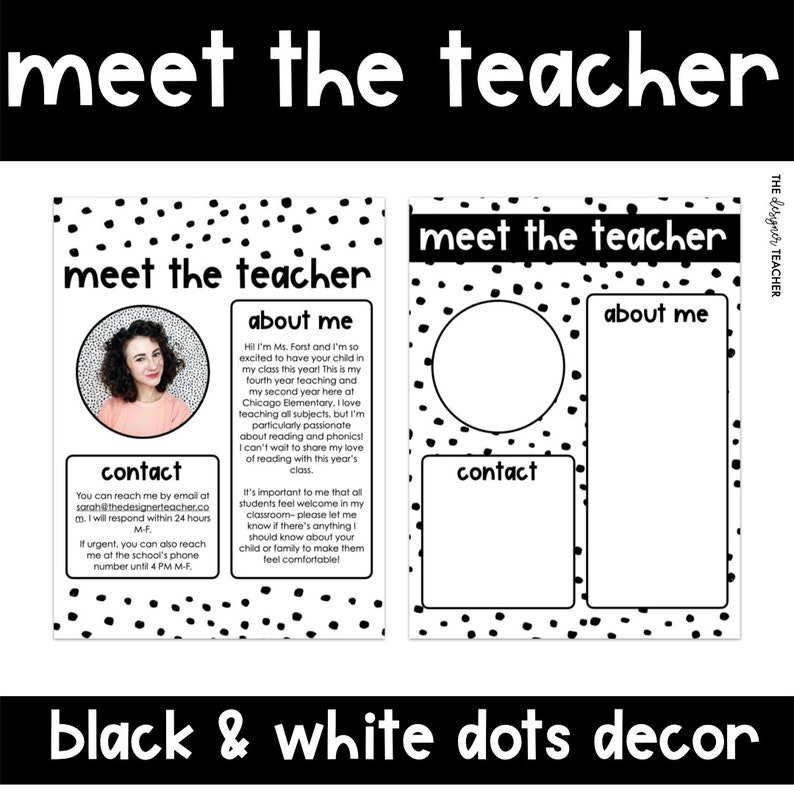 Editable Back to School Meet the Teacher Template Black & White ...