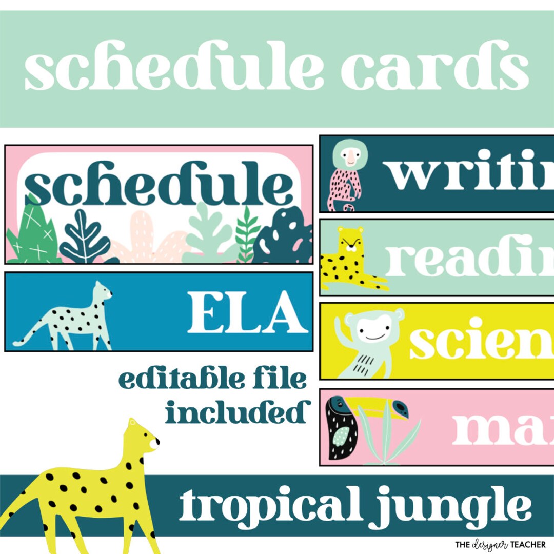 Editable Schedule Cards With Modern Tropical Jungle Rainforest Theme ...