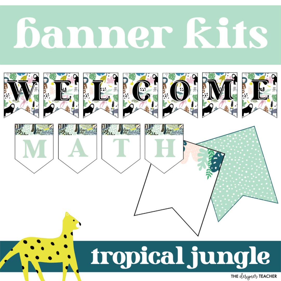 Editable Letter Banner Pennants With Modern Tropical Jungle Theme ...