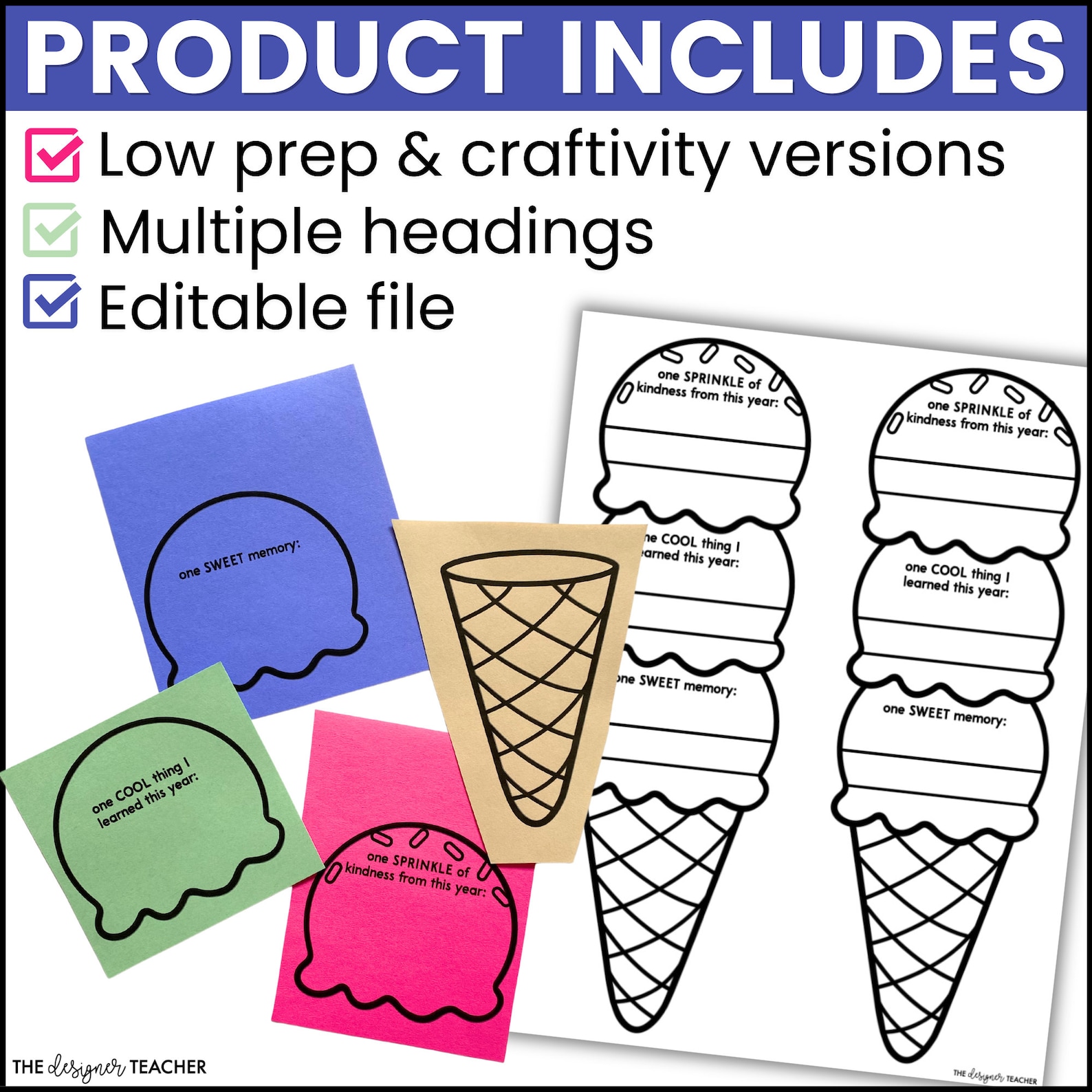 End of the Year Ice Cream Bulletin Board Craft & May June Summer Door ...