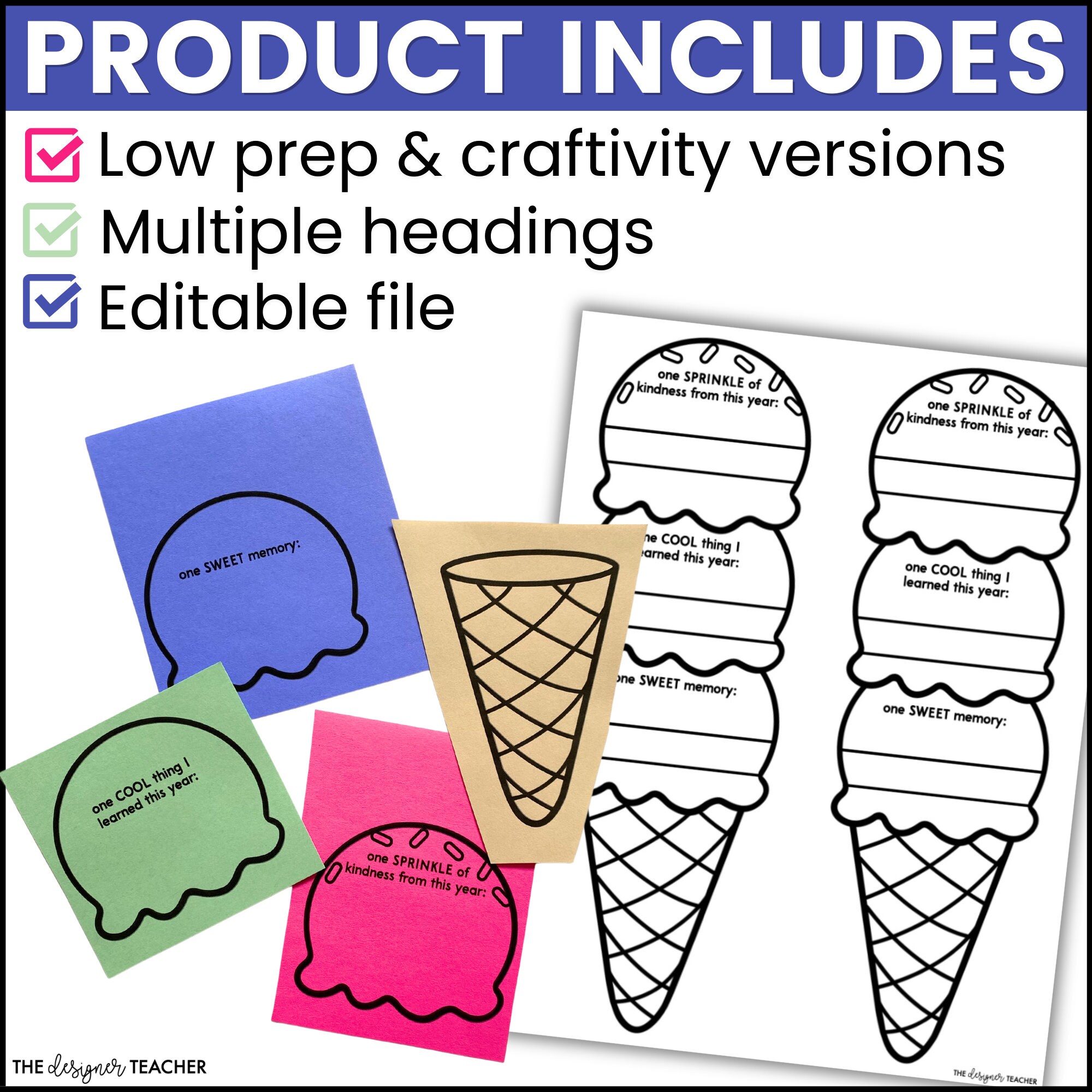 End of the Year Ice Cream Bulletin Board Craft & May June Summer Door ...