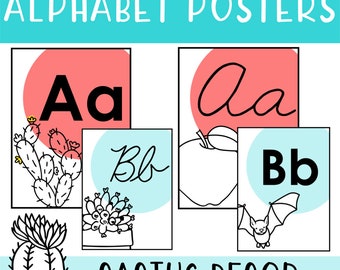 Alphabet Posters: Print, Cursive & Picture Cues Ocean Theme Under the ...