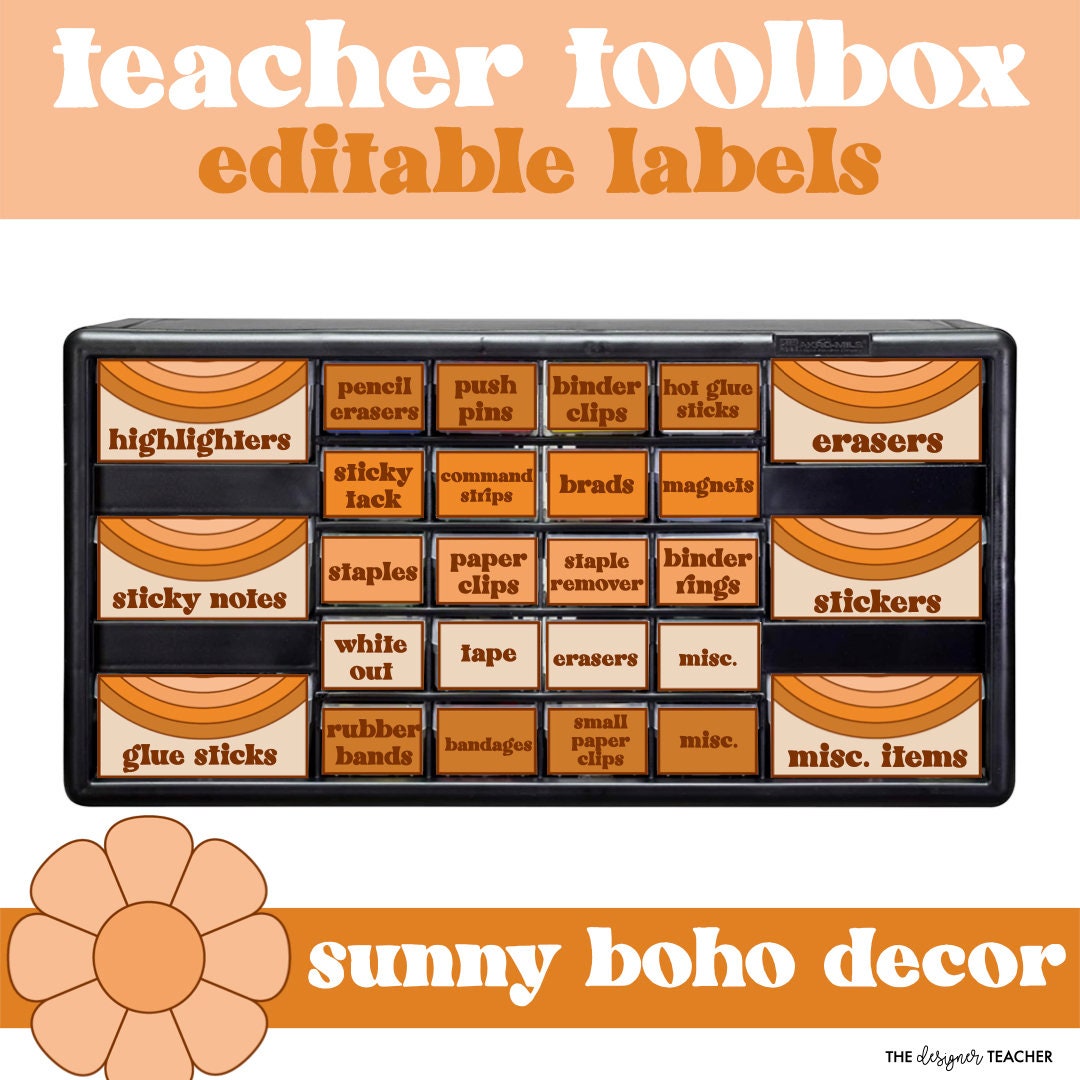 Editable Sunny Boho Retro Teacher Toolbox Classroom Labels - Etsy