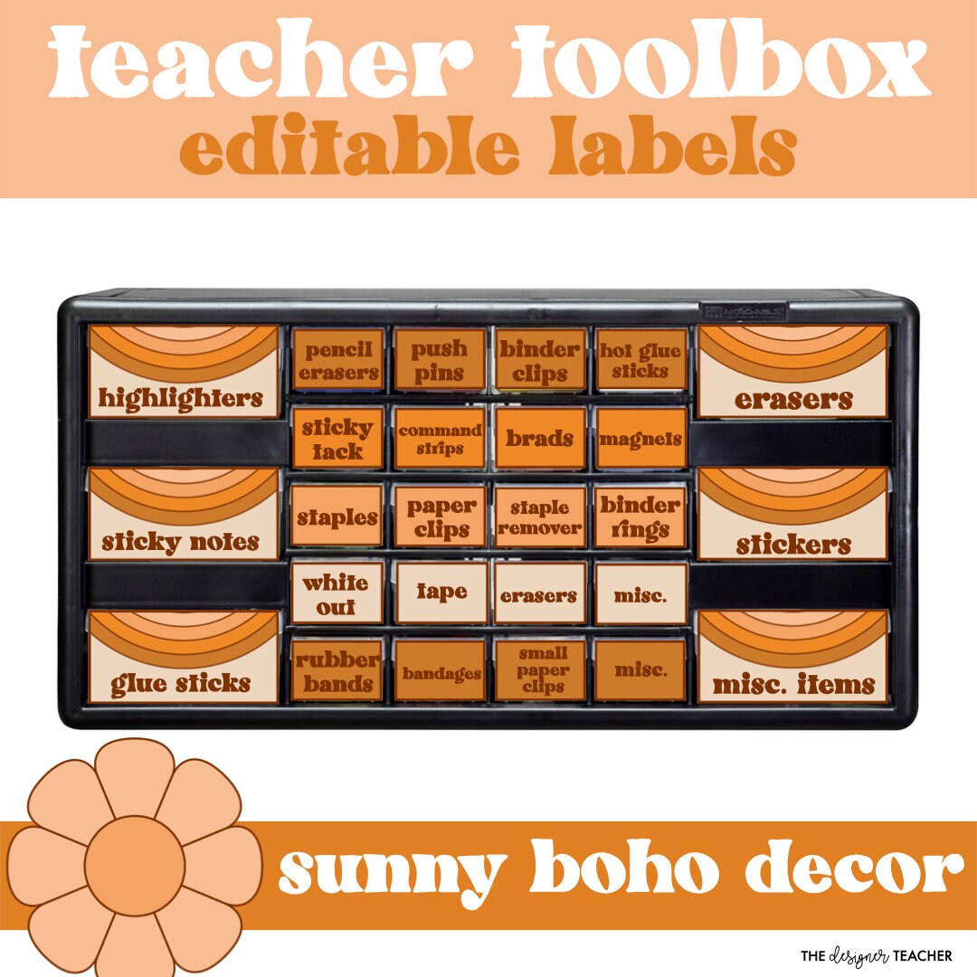 Editable Sunny Boho Retro Teacher Toolbox Classroom Labels - Etsy