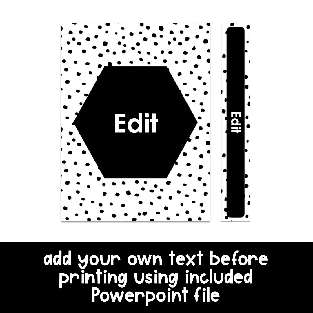Editable Binder Covers & Spines With Black and White Speckled Boho ...