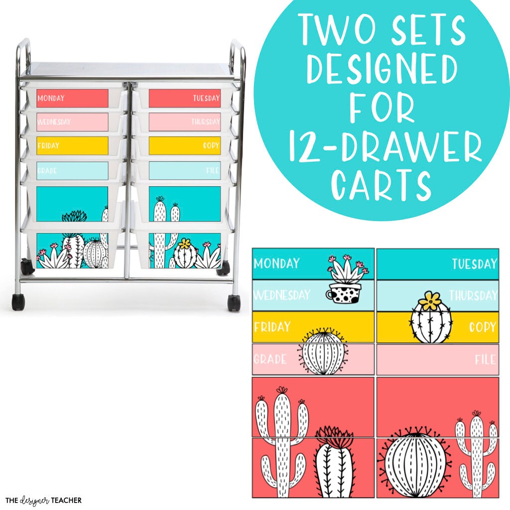 Cactus Theme Editable Rolling Cart Labels for 10 and 12 Drawer Carts - Etsy