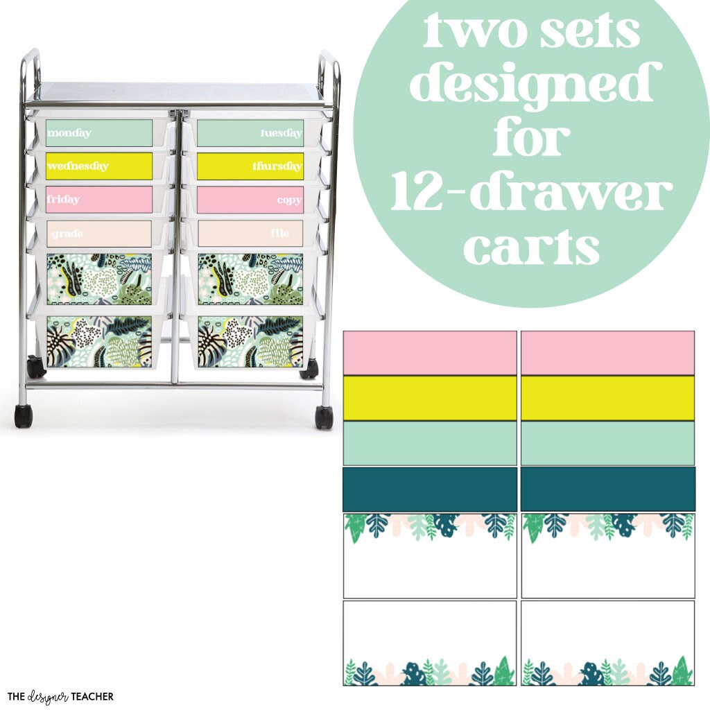 Modern Tropical Jungle Editable Rolling Cart Labels for 10 and 12 ...