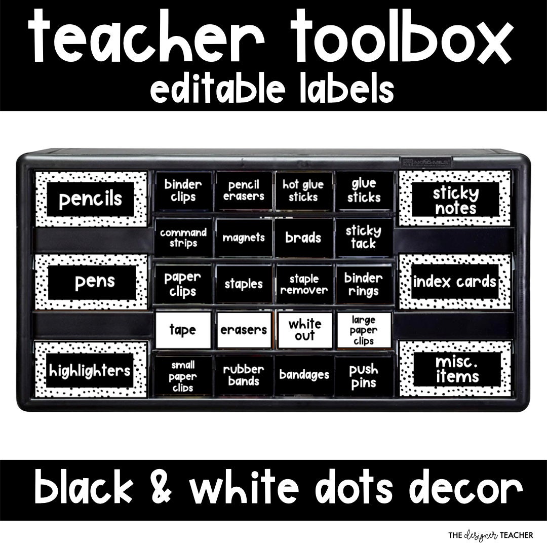 Editable Teacher Toolbox Labels With Black & White Speckled Boho ...