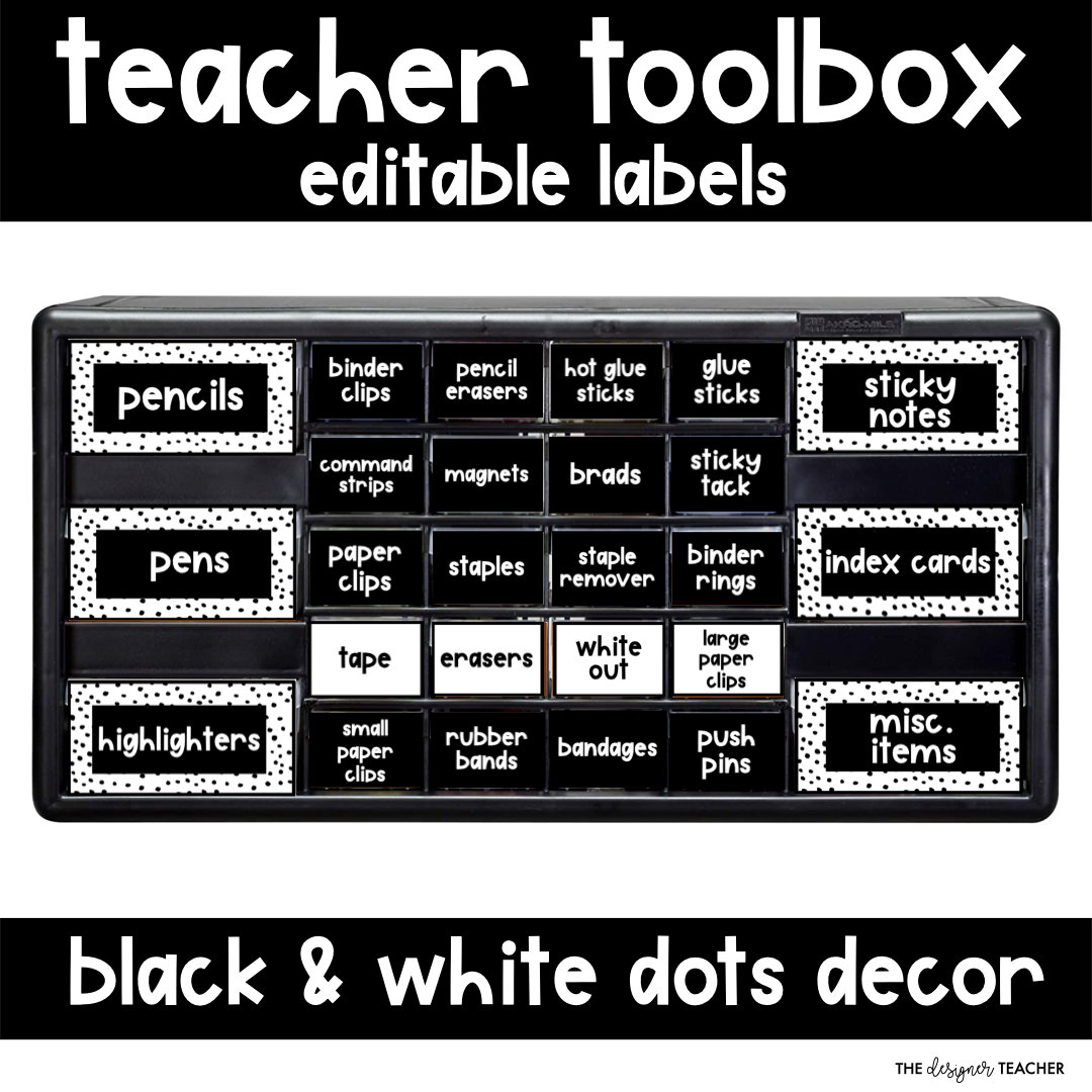 Editable Teacher Toolbox Labels With Black & White Speckled Boho ...