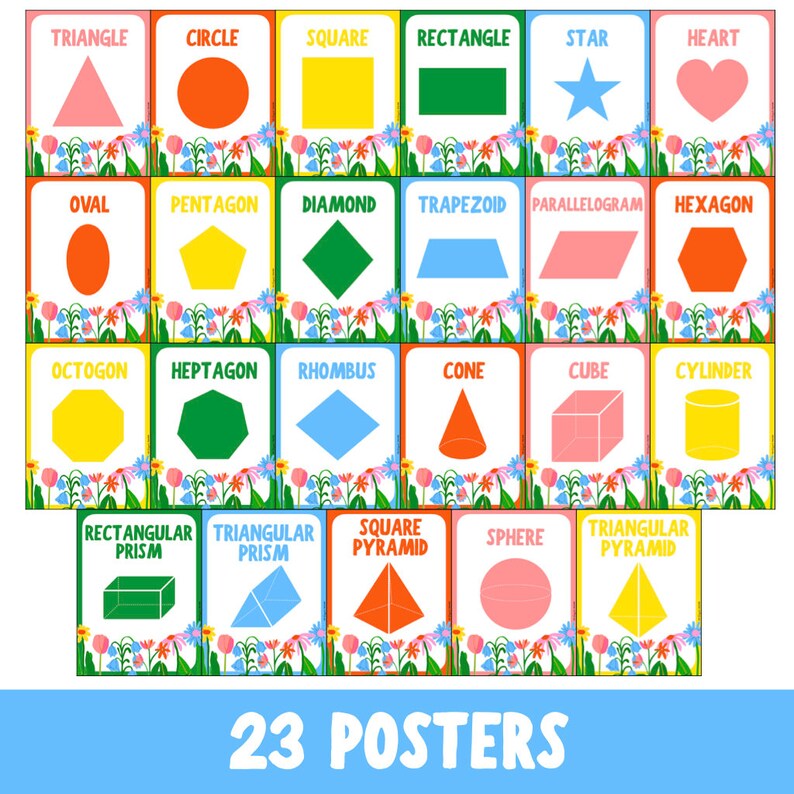 Bright Garden 2D and 3D Shapes Posters Classroom Decor - Etsy