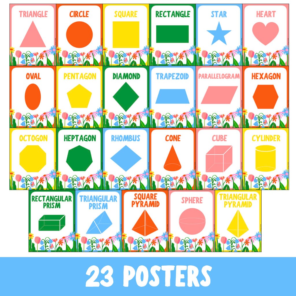 Bright Garden 2D and 3D Shapes Posters Classroom Decor - Etsy