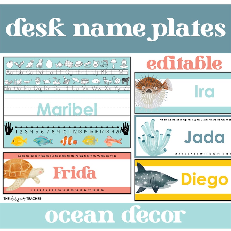 Ocean Theme Under the Sea Classroom Editable Student Desk Plates ...