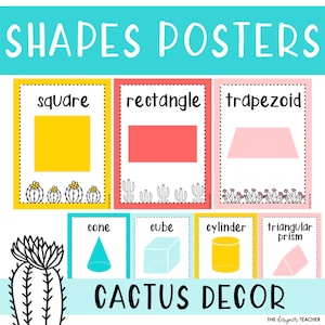 Cactus Theme 2D and 3D Shapes Posters - Etsy Australia