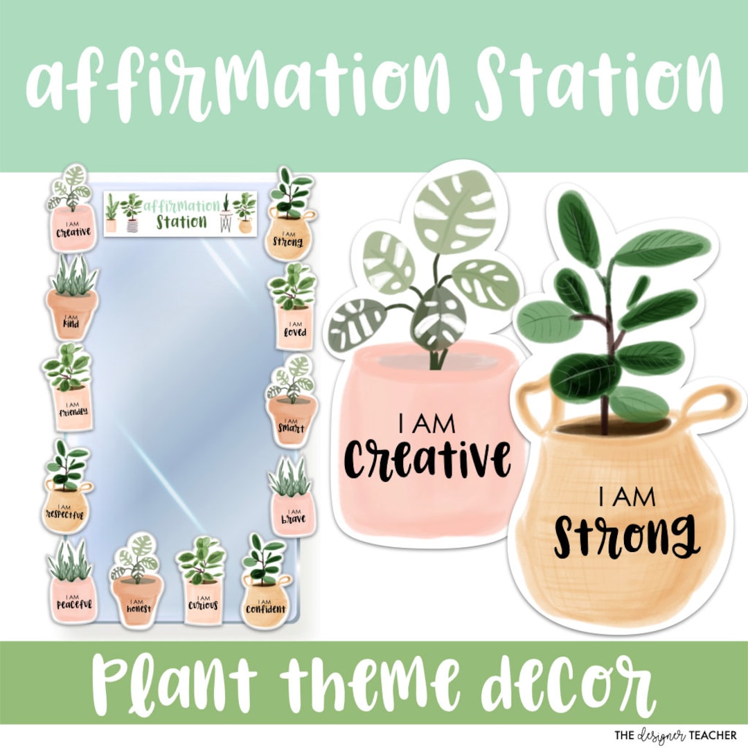 Plant Affirmation Station Mirror Display Botanical Boho Classroom Decor ...