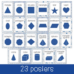 Blue Watercolor Theme 2D and 3D Shapes Posters - Etsy