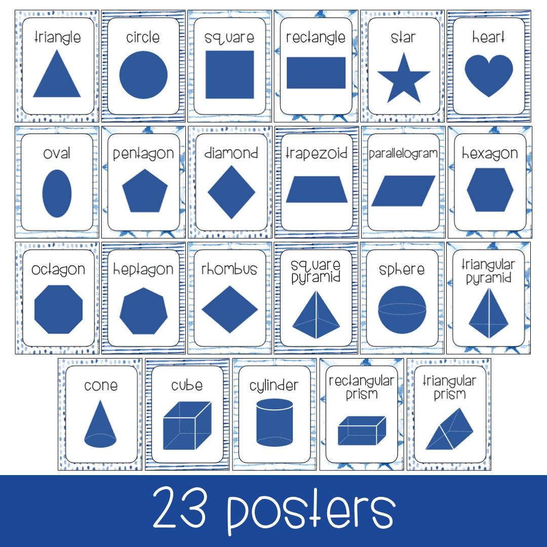 Blue Watercolor Theme 2D and 3D Shapes Posters - Etsy