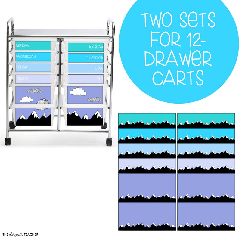 Editable Mountain Theme Rolling Cart Labels for 10 and 12 Drawer Carts ...