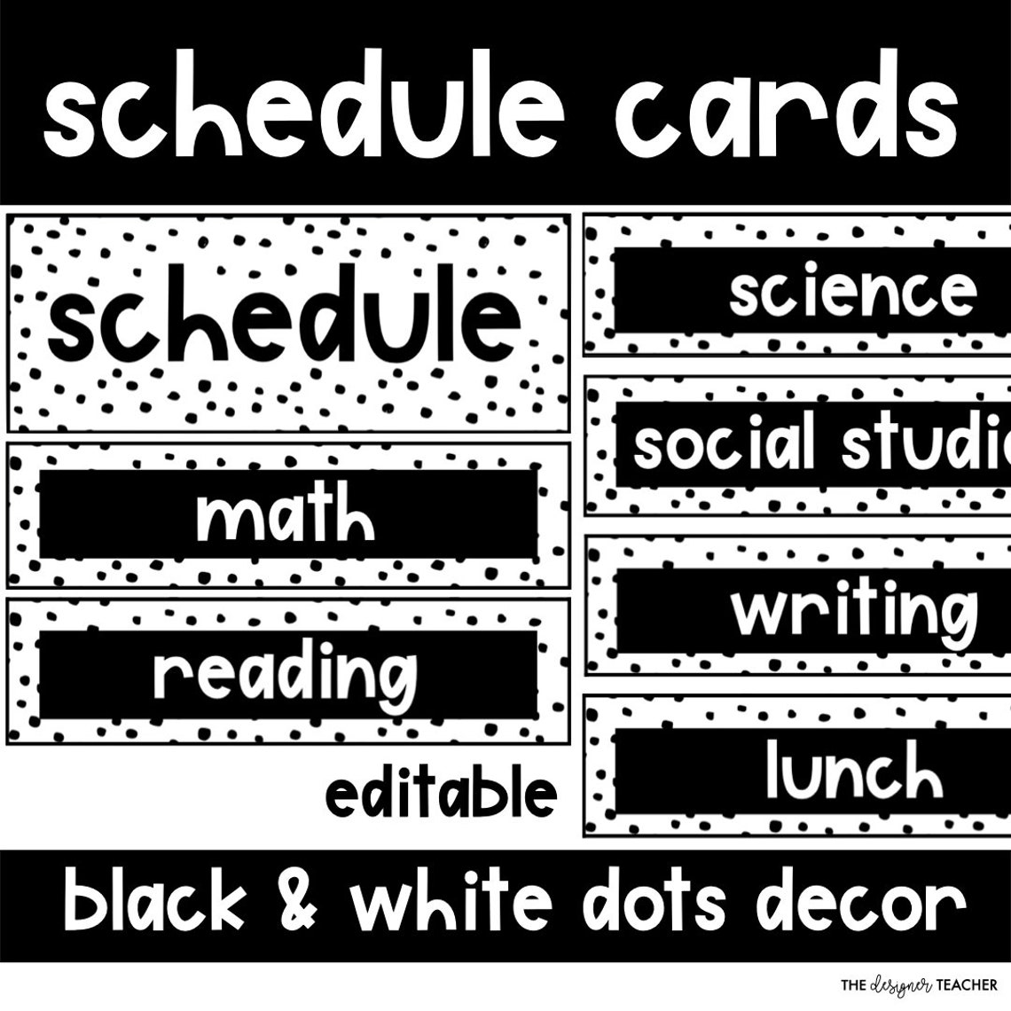 Editable Schedule Cards With Black & White Speckled Boho Dalmatian Dots ...