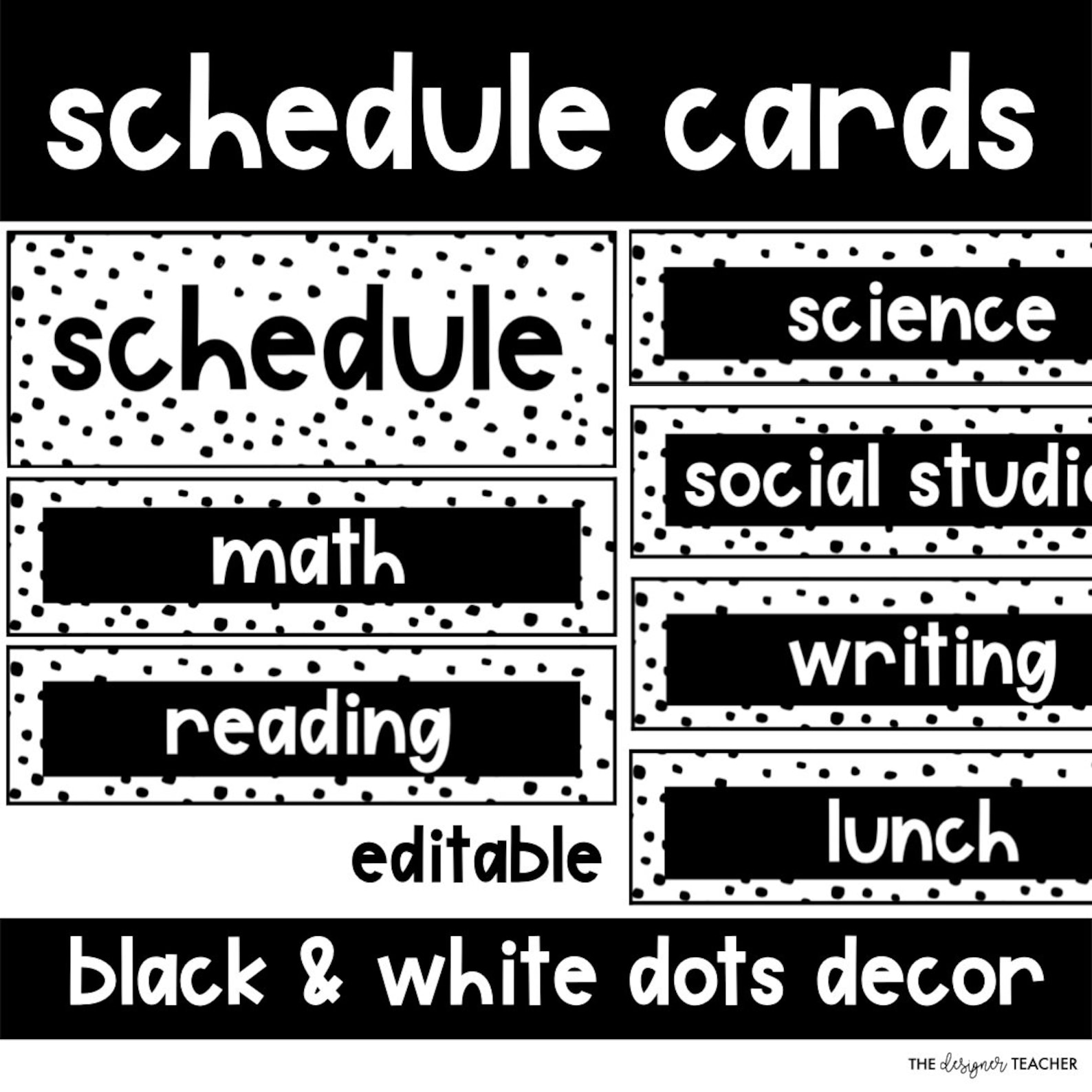 Editable Schedule Cards With Black & White Speckled Boho Dalmatian Dots ...