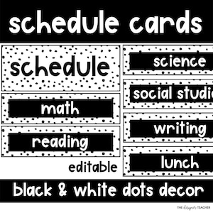 Editable Schedule Cards With Black & White Speckled Boho Dalmatian Dots ...