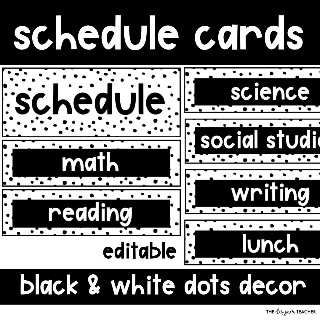 Editable Schedule Cards With Black & White Speckled Boho Dalmatian Dots ...