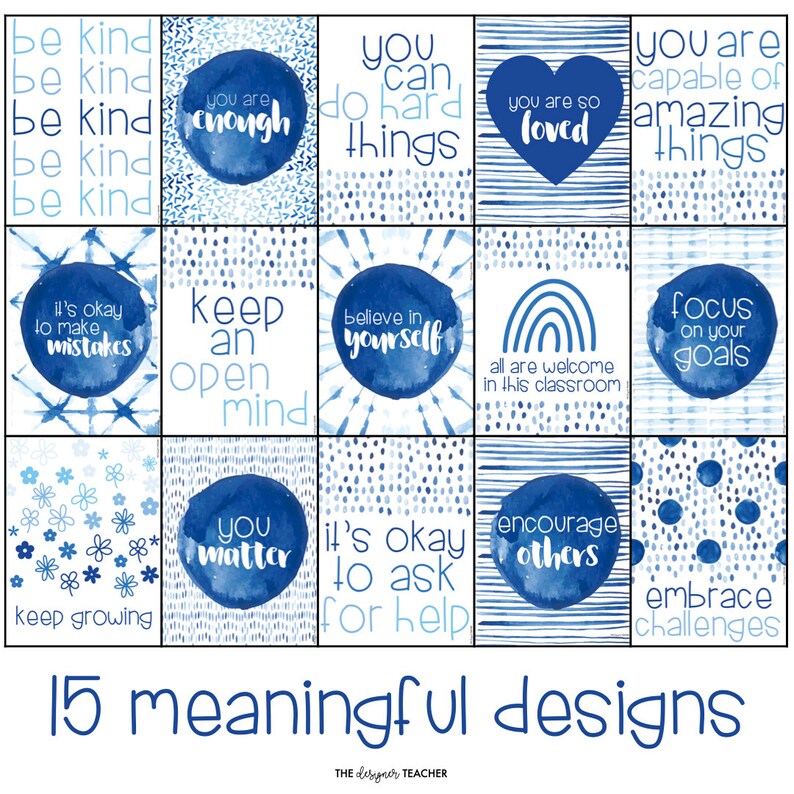 Inspirational Growth Mindset Inclusive Blue Watercolor Classroom ...