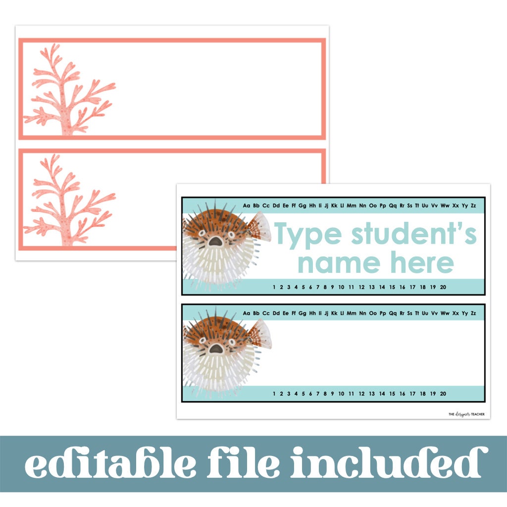 Ocean Theme Under the Sea Classroom Editable Desk Plates Name Tags - Etsy