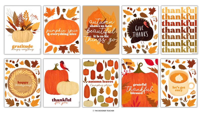Thanksgiving Printable Posters Signs Art Prints, Fall Autumn Gratitude ...
