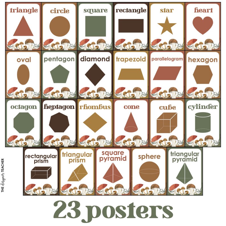 Boho Watercolor Woodland 2D and 3D Shapes Posters Classroom Forest ...