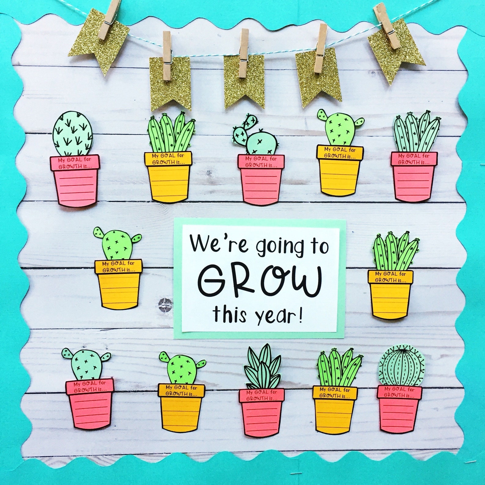 Goal Setting Bulletin Board & Cactus Craft Activity • Growth Mindset ...