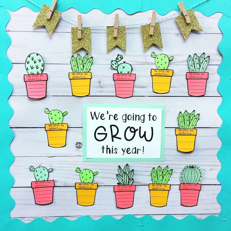 Goal Setting Bulletin Board & Cactus Craft Activity • Growth Mindset ...