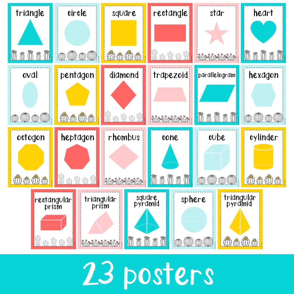 Cactus Theme 2D and 3D Shapes Posters - Etsy