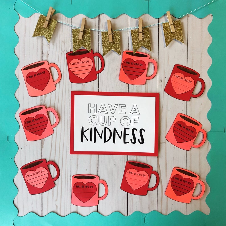 Cup of Kindness Bulletin Board Kit and Door Decor Hot Chocolate Craft ...