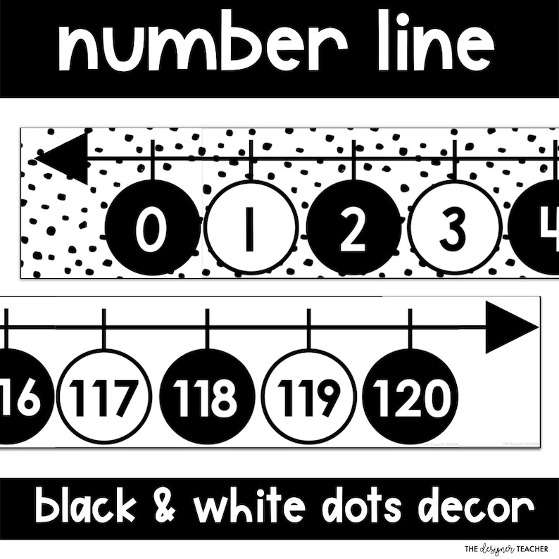 Black & White Speckled Boho Dalmatian Dots Number Line Neutral Minimal ...