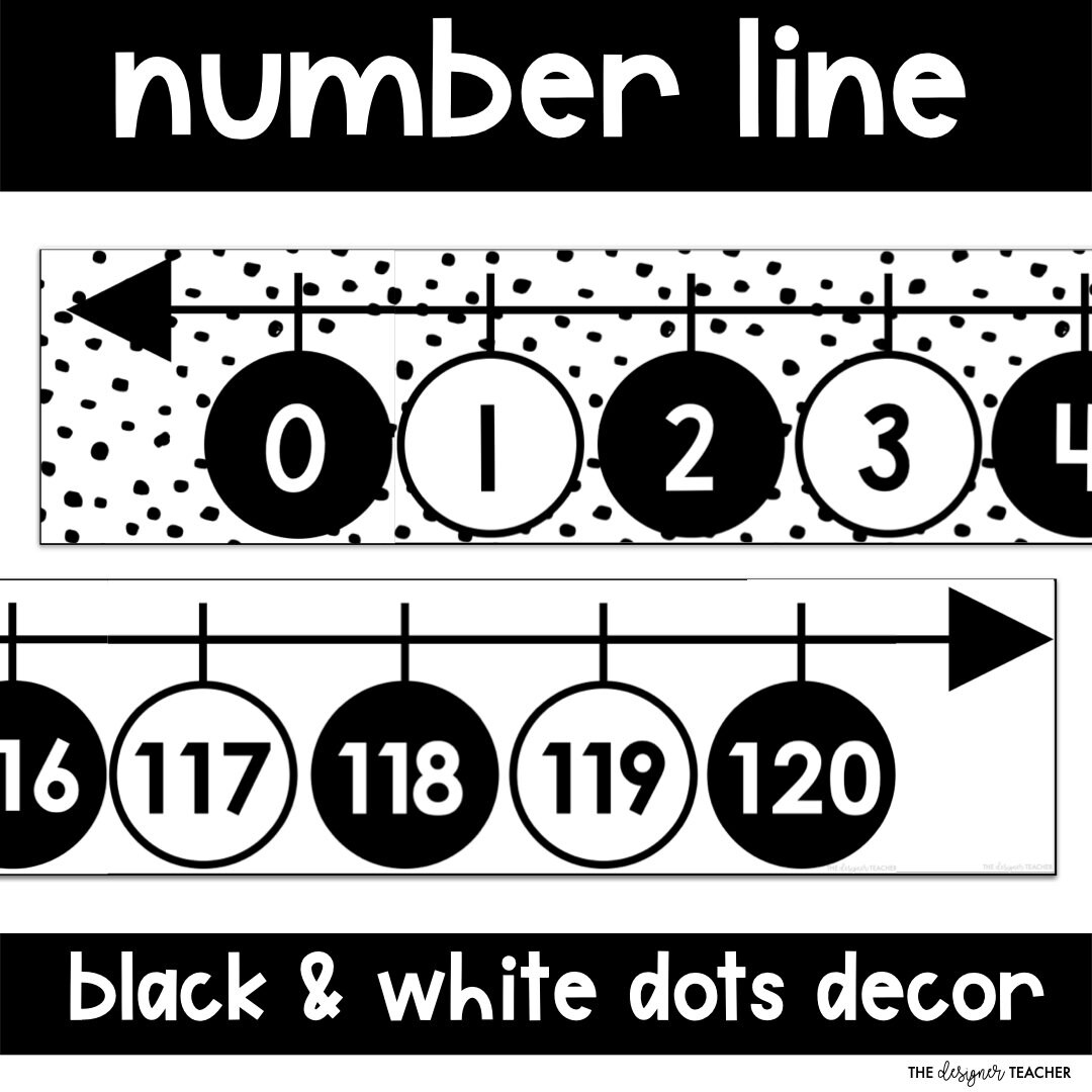 Black & White Speckled Boho Dalmatian Dots Number Line Classroom Decor ...