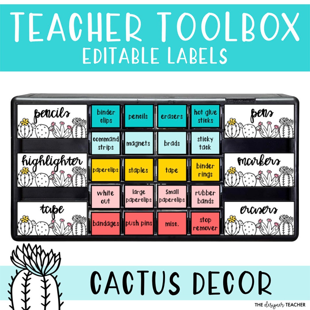 Editable Teacher Toolbox Labels With Cactus Theme | Bright Plant School ...