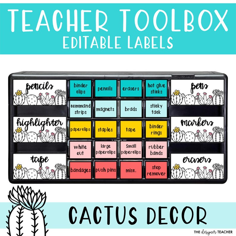 Editable Teacher Toolbox Labels With Cactus Theme | Bright Plant School ...