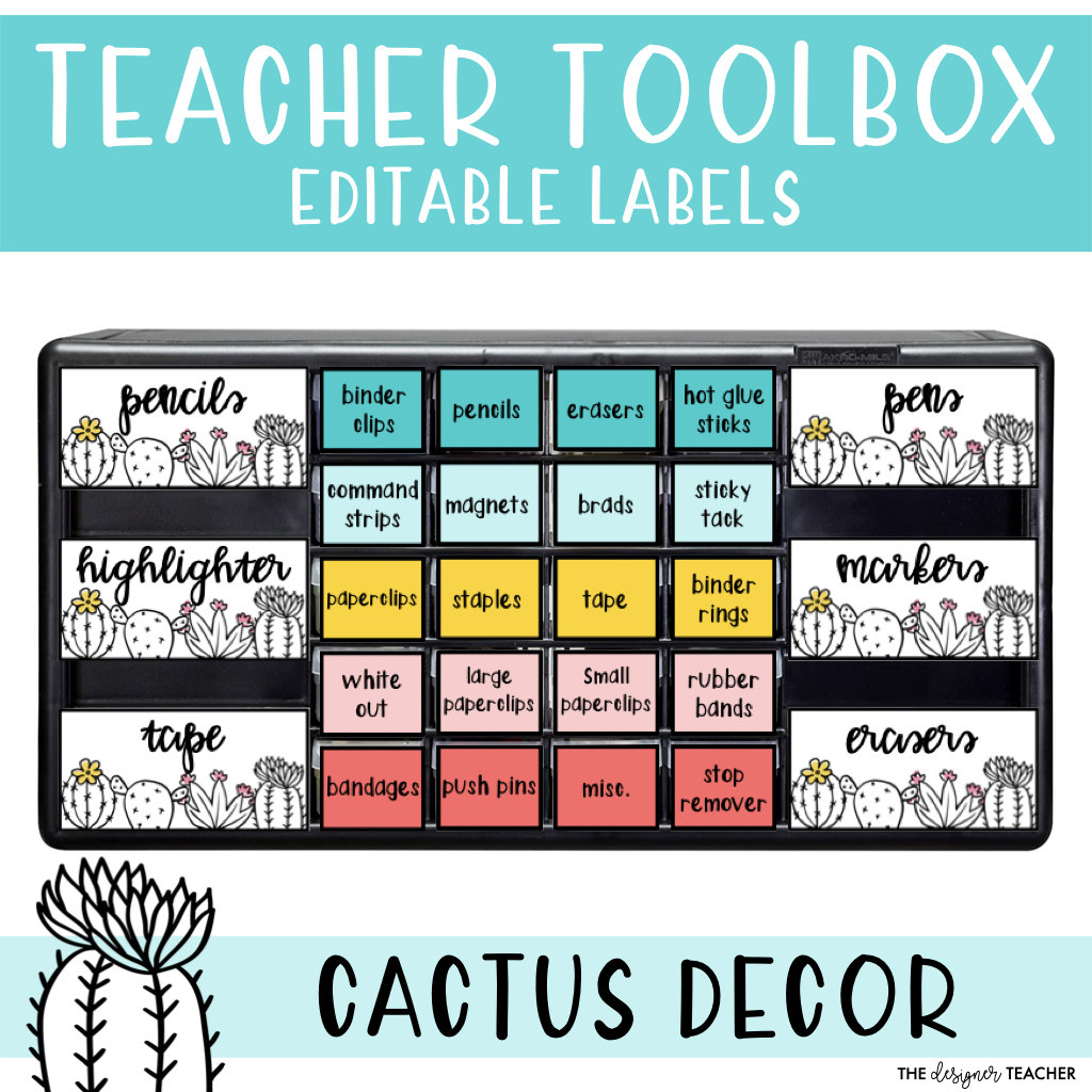 Editable Teacher Toolbox Labels With Cactus Theme | Bright Plant School ...