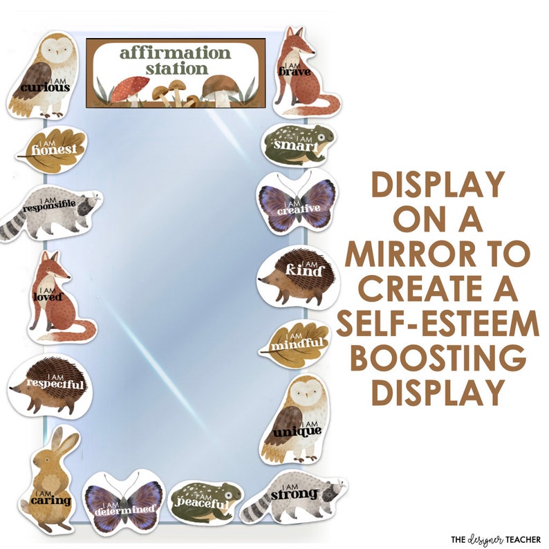 Woodland Theme Affirmation Station Mirror Display Bulletin Board for ...