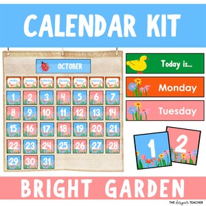 Editable Classroom Calendar Kit | Bright Garden Flower Theme Pocket ...