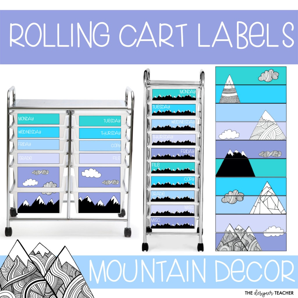 Editable Mountain Theme Rolling Cart Labels for 10 and 12 Drawer Carts ...