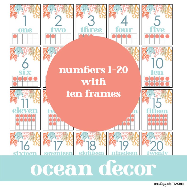 Number Posters 1-20 With Ten Frames in Ocean Theme Under the - Etsy