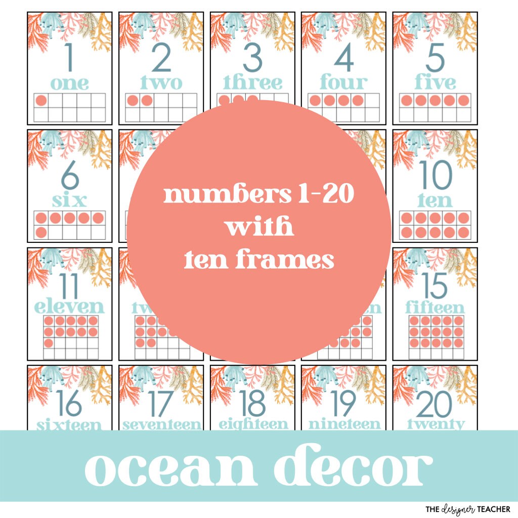 Number Posters 1-20 With Ten Frames in Ocean Theme Under the - Etsy
